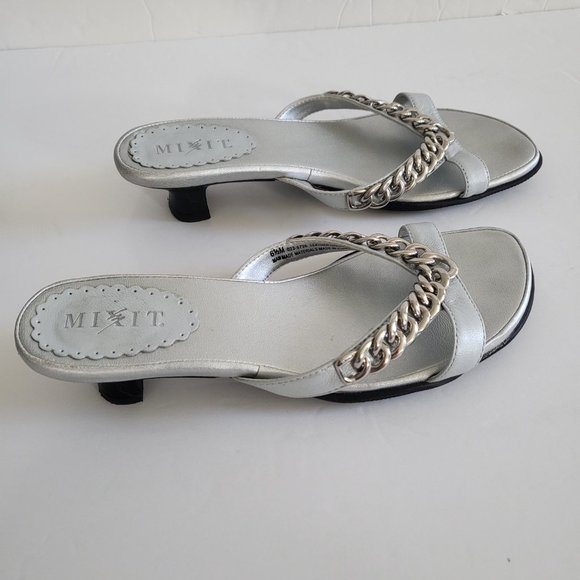 Mixit | Shoes | Mixit Silver Sandals Heels Womens Size 65 M Metal Chain ...